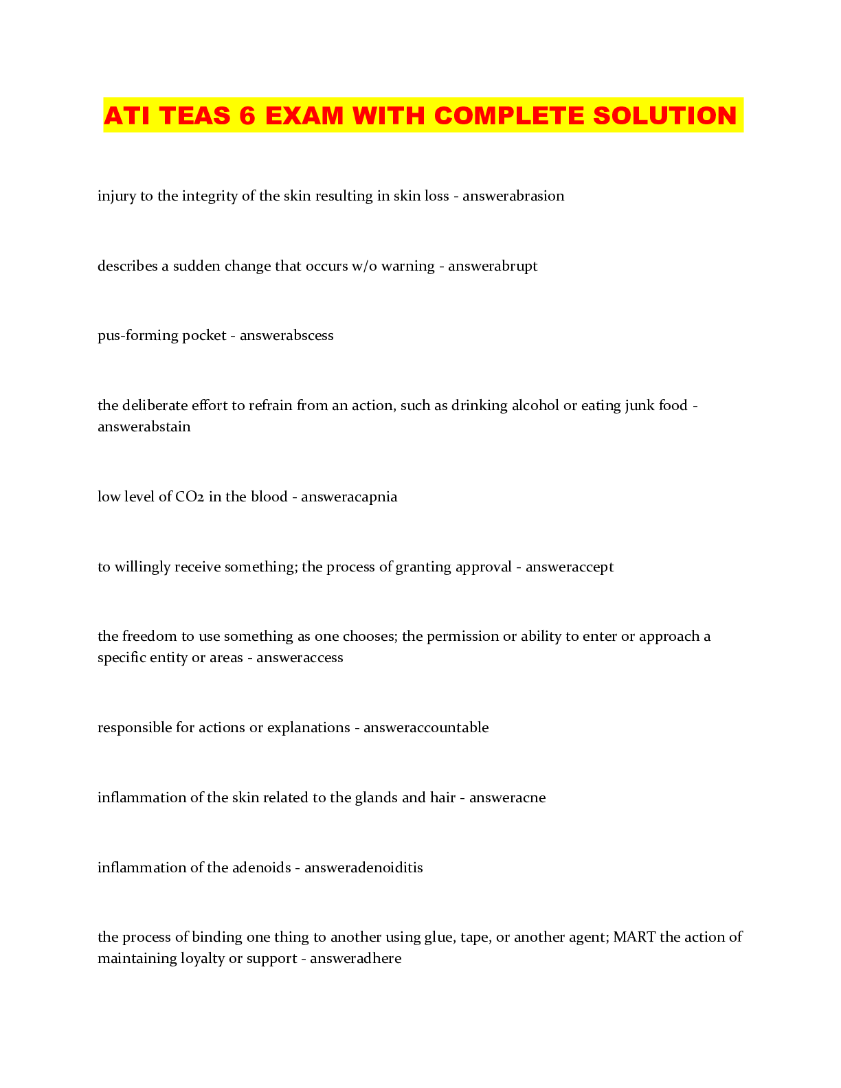 ATI TEAS 6 EXAM WITH COMPLETE SOLUTION – Scholarfriends - Scholarfriends